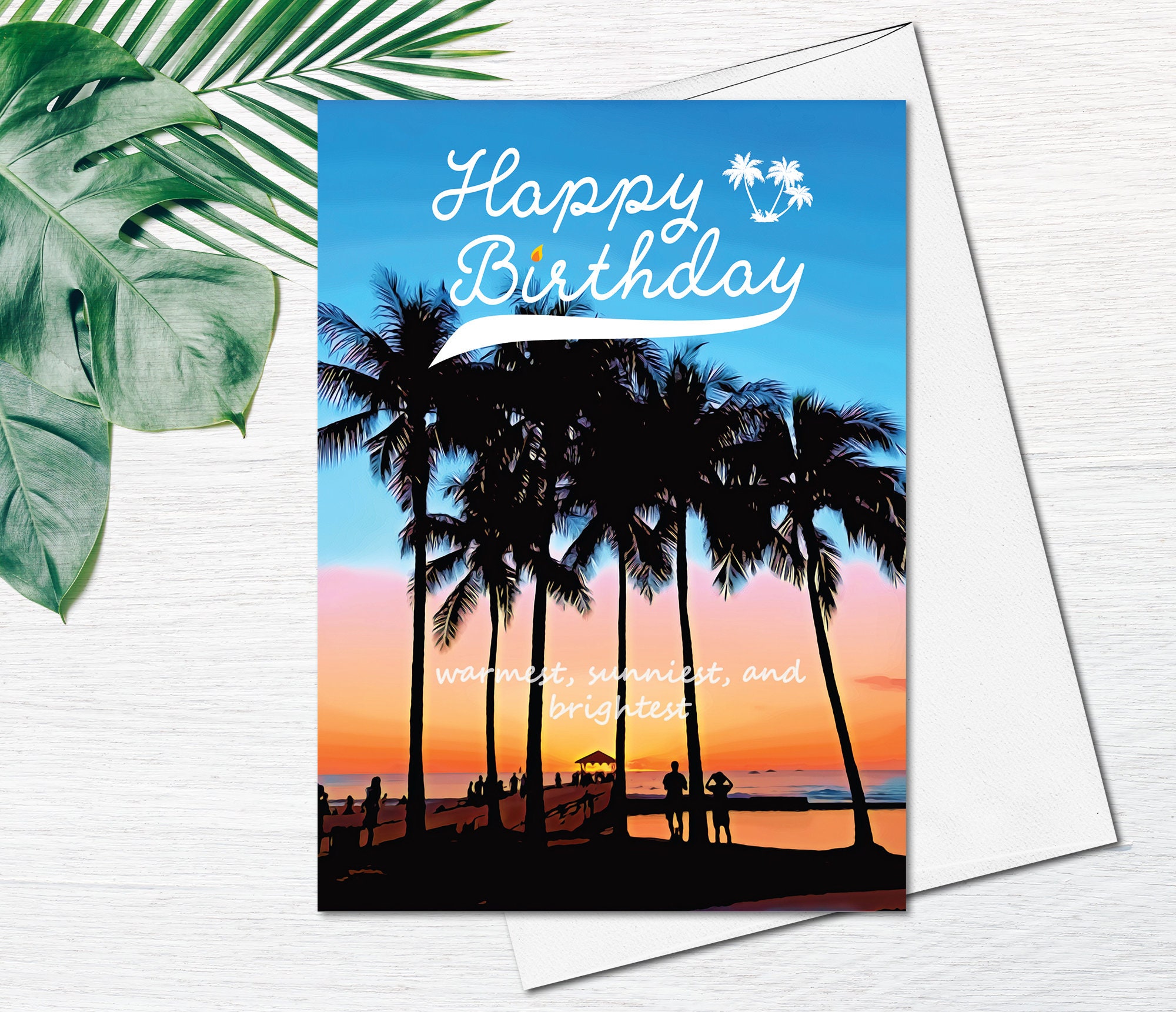 Hawaii Beach Tree Greeting Card Watercolor Sunset Card Palm - Etsy