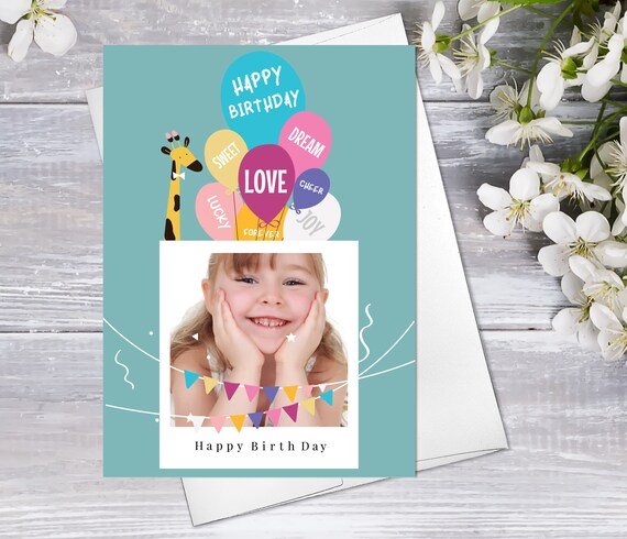 Personalized Photo Birthday Card Children's Birthday Card - Etsy