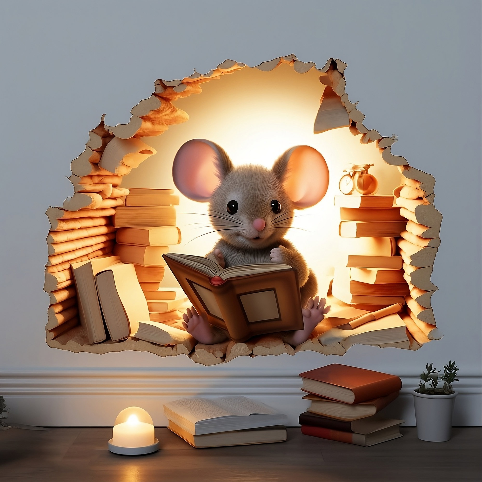 Mouse Hole Decal, Mouse Wall Sticker, Mouse Book Lover's Vinyl Decal ...
