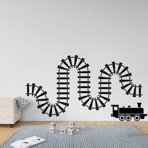 Kids Train Track Wall Decal Set - Modern Monochrome Locomotive & Track ...
