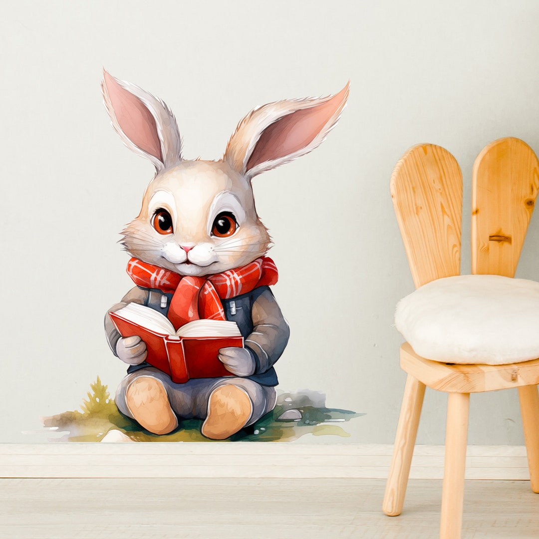 Cute Bunny Decal, Bunny Rabbit Decal, Rabbit Reading Sticker, Book ...