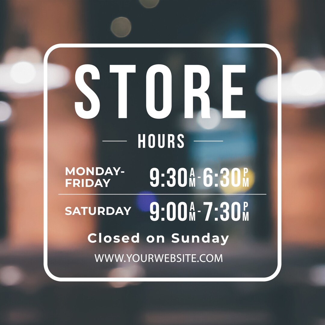 Store Business Hours Decal, Square Hours of Operation Decal, Shop Hours ...