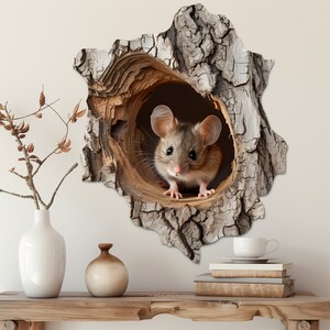 Mouse Peeking Out From Mouse Hole Decal - Rustic Mouse Hole 3D Wall ...