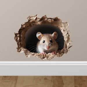Cute Mouse Hole, Realistic Mouse Hole Sticker Transparent Vinyl Decal ...