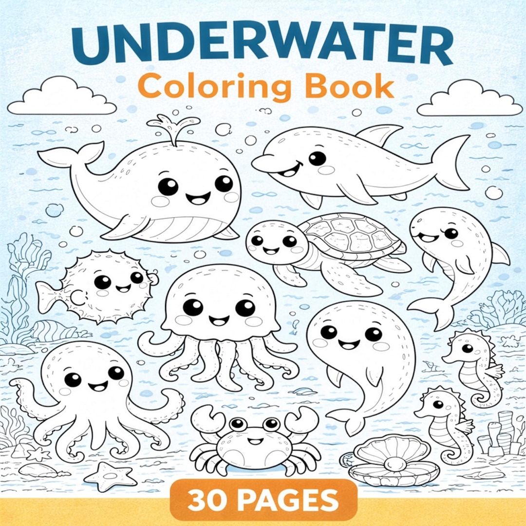 Cute Ocean Animals Coloring Book | 30 Cute Sea Creatures | Printable ...