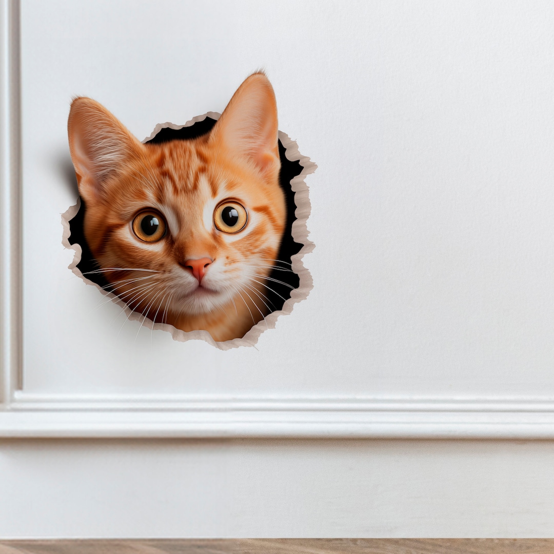 3D Cat Vinyl Wall Sticker Decal for Bedroom, Living Room, and Bathroom ...