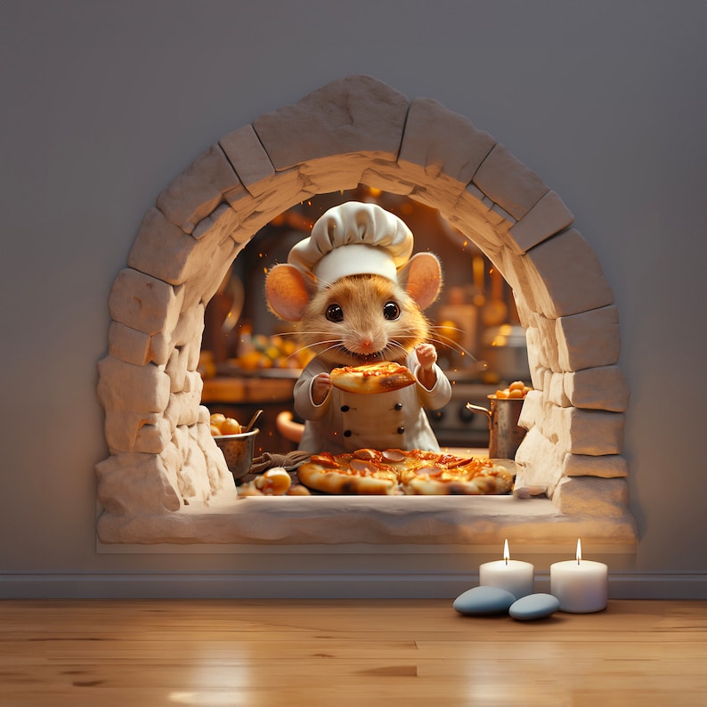 Chef Mouse Wall Decal - Adorable Mouse Hole Sticker With Cute Chef ...