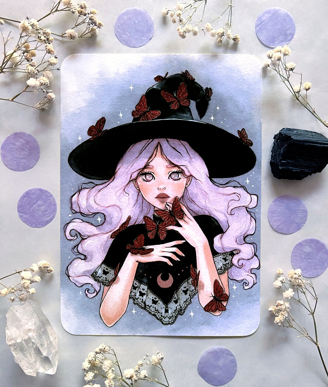 Butterfly Art Print, Witchtober Drawing, Witchy Artwork, Fantasy ...