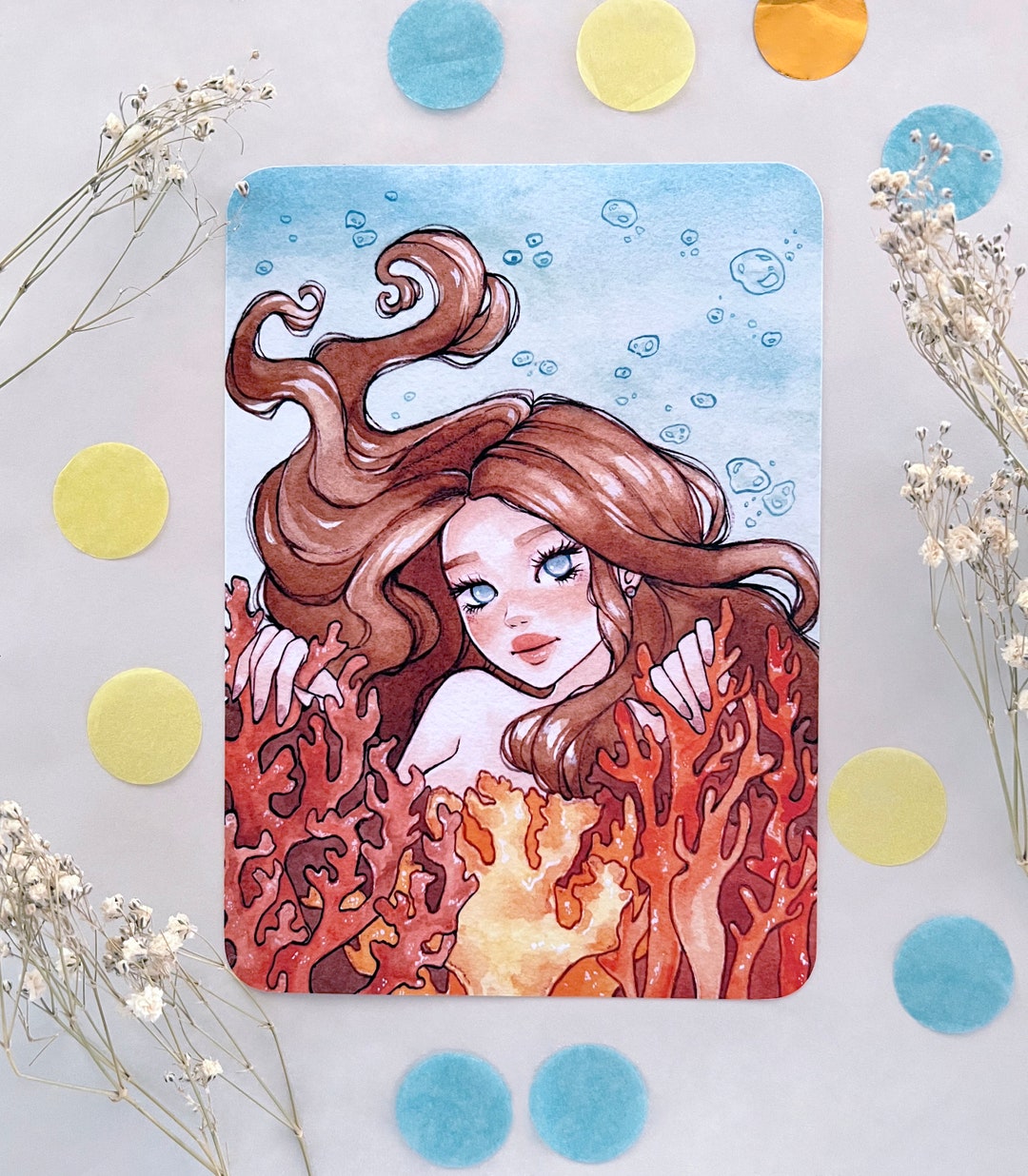 Coral Mermaid Art Print Mermay Artwork Fantasy Illustration - Etsy