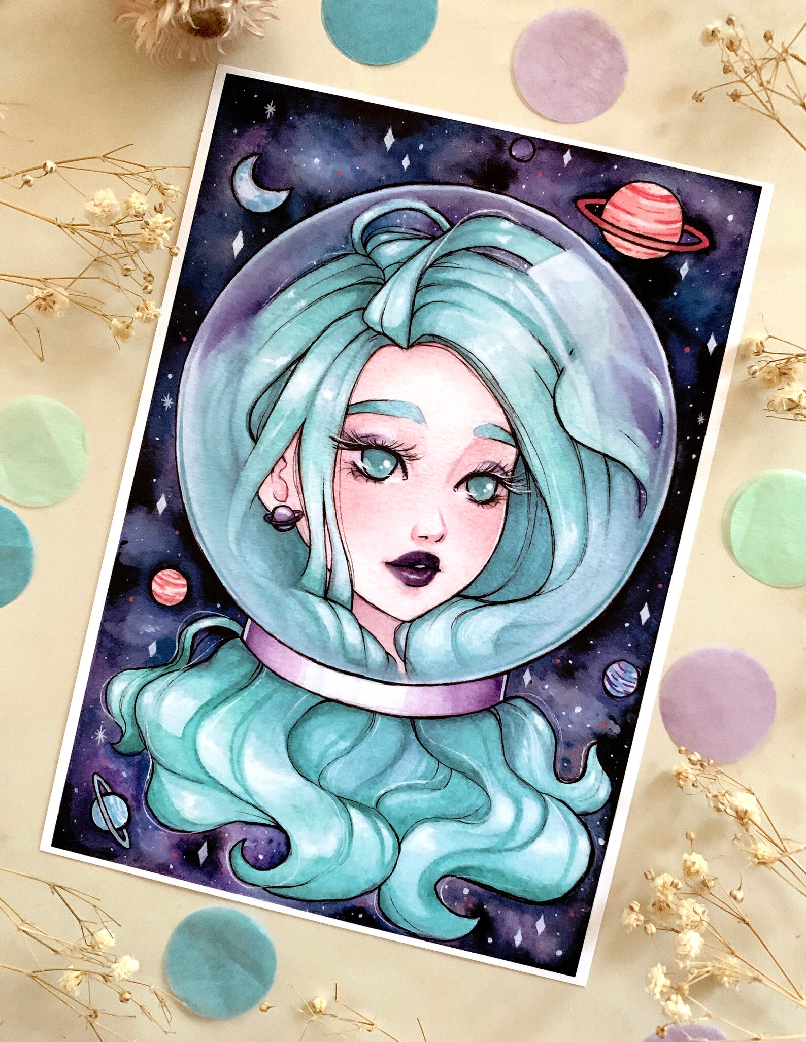 Space Girl Art Print Watercolor Painting Galaxy Illustration - Etsy