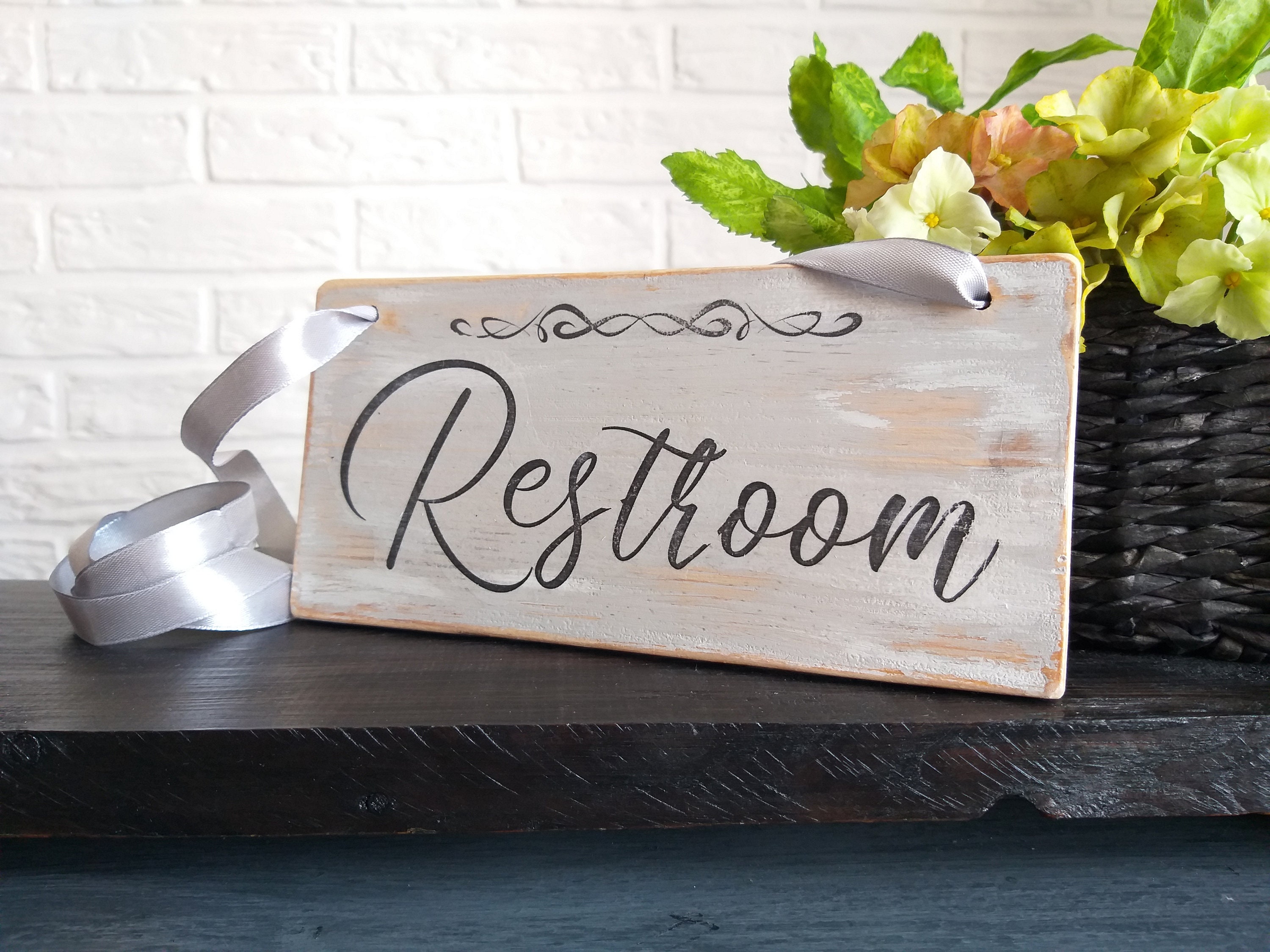 Hanging Restroom Sign for Door, Vintage Farmhouse Powder Room Decor ...