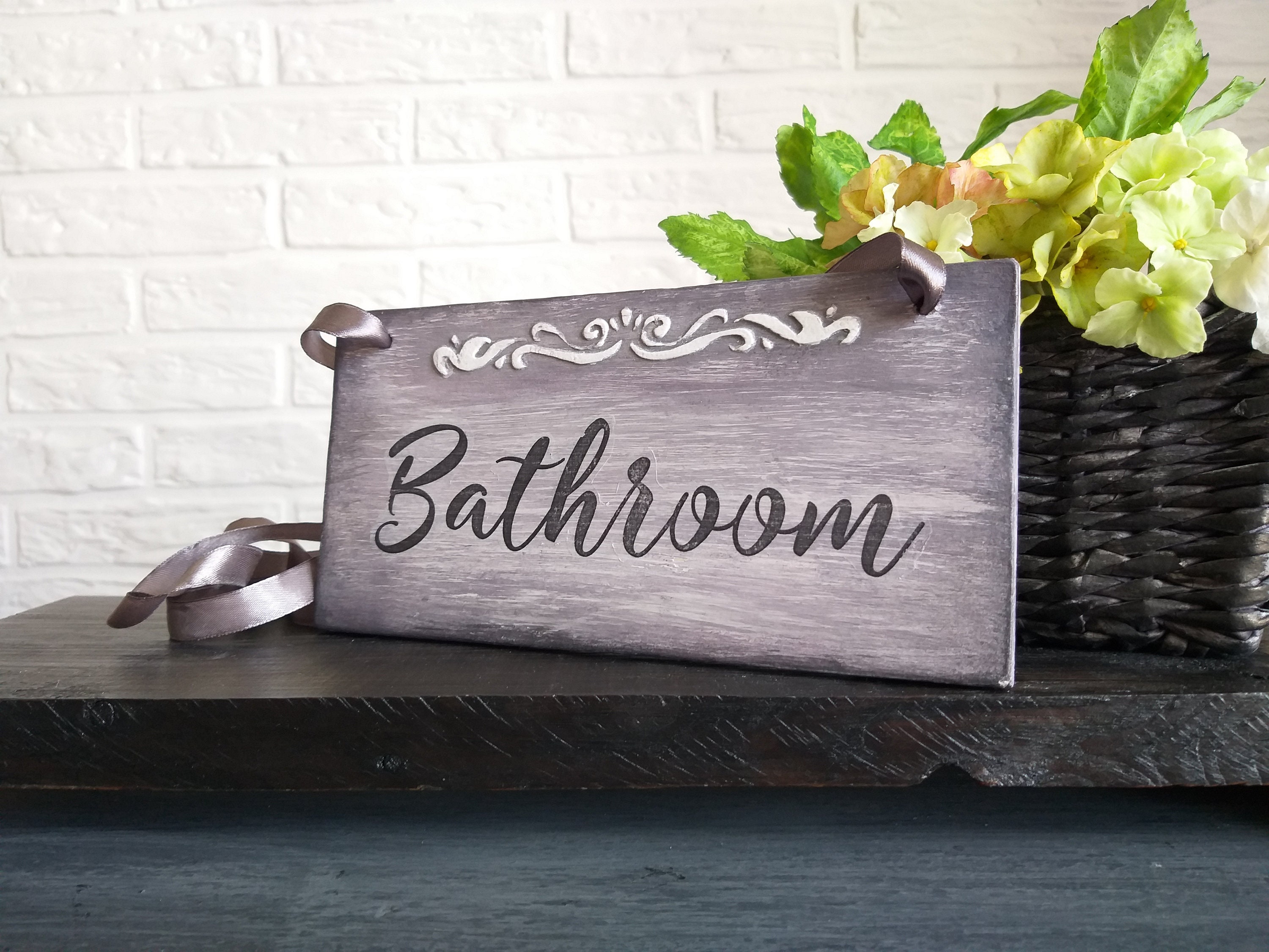 Bathroom Door Sign for Home Rustic Bath Sign Grey Wood - Etsy