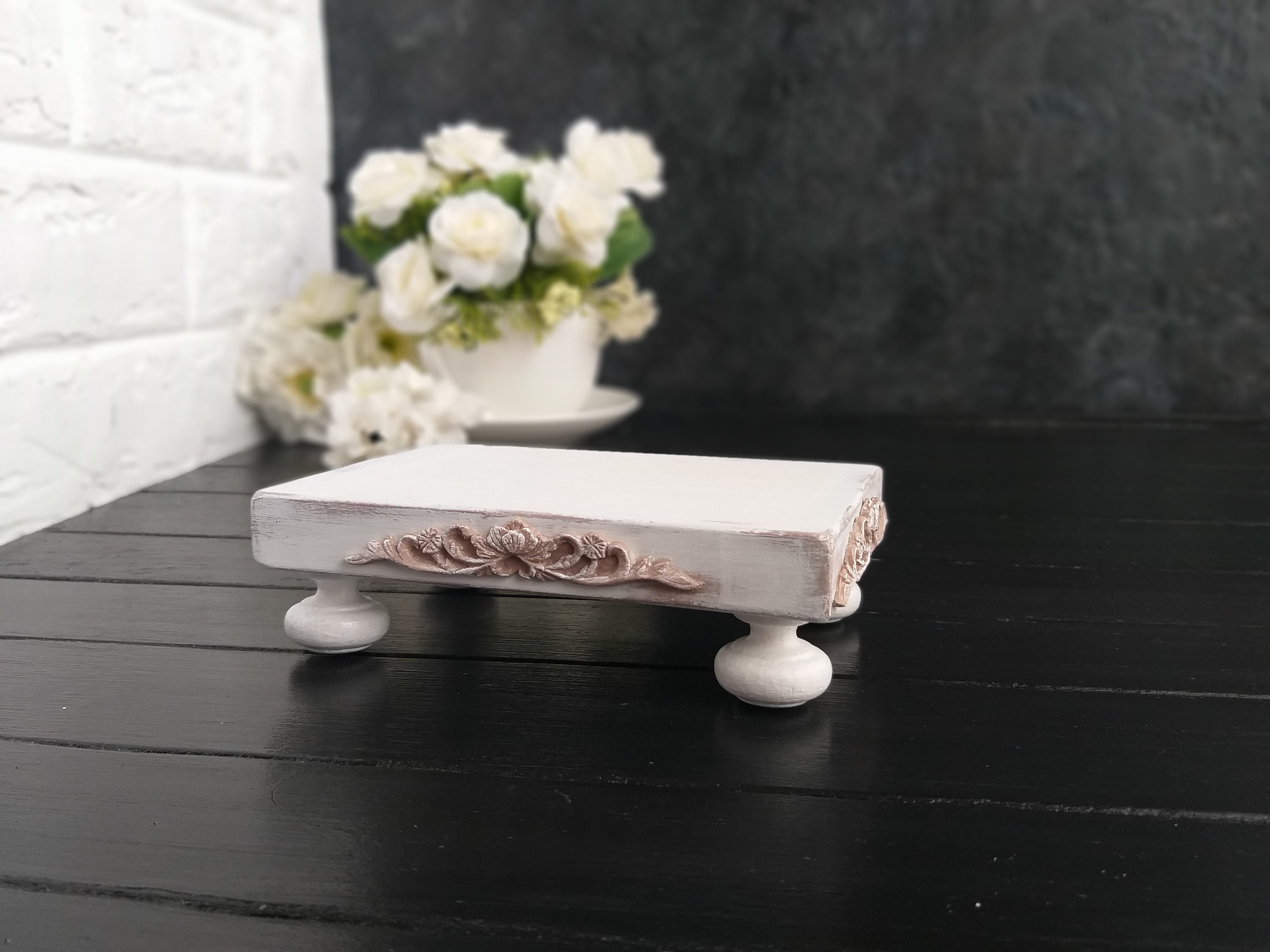 Mini Wood Riser, Farmhouse French Country Pedestal Stand, Rectangular ...