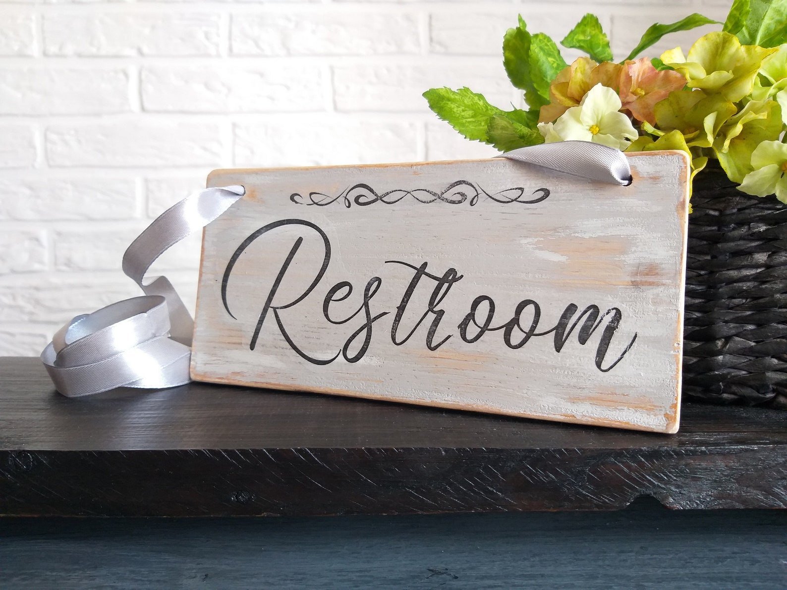 Hanging restroom sign for door Vintage farmhouse powder room | Etsy