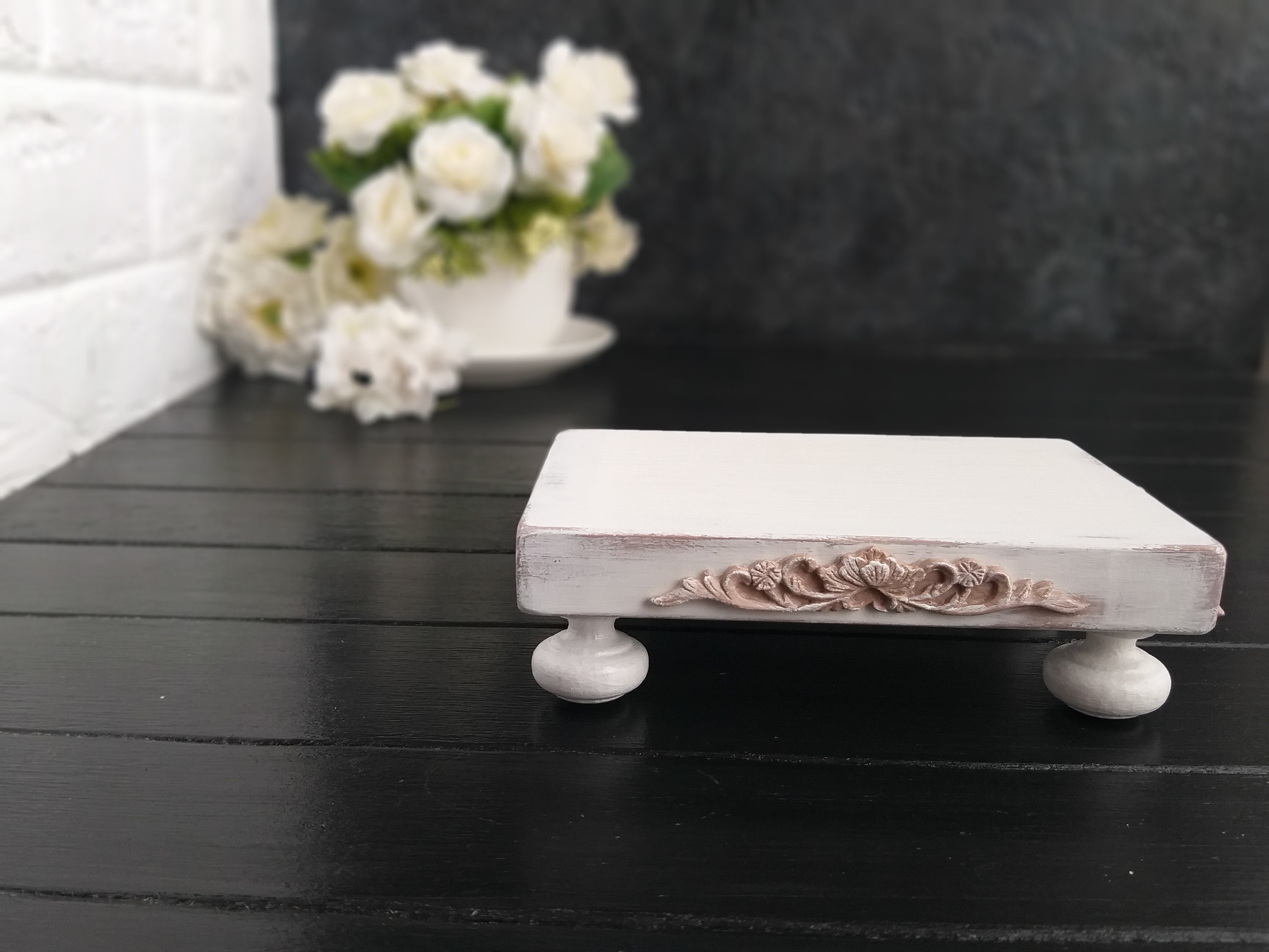 Mini Wood Riser, Farmhouse French Country Pedestal Stand, Rectangular ...