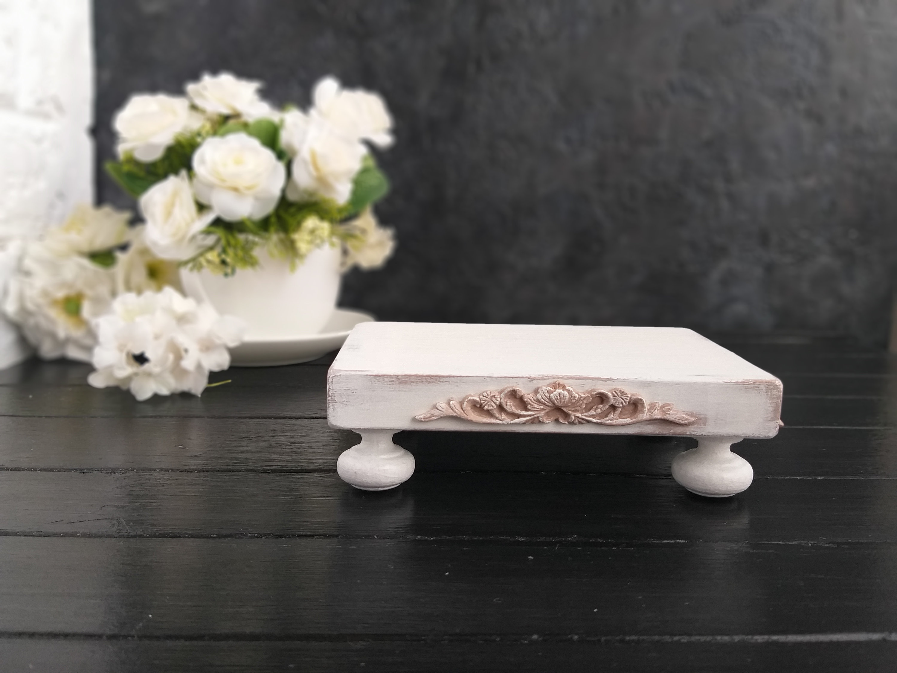 Mini Wood Riser, Farmhouse French Country Pedestal Stand, Rectangular ...