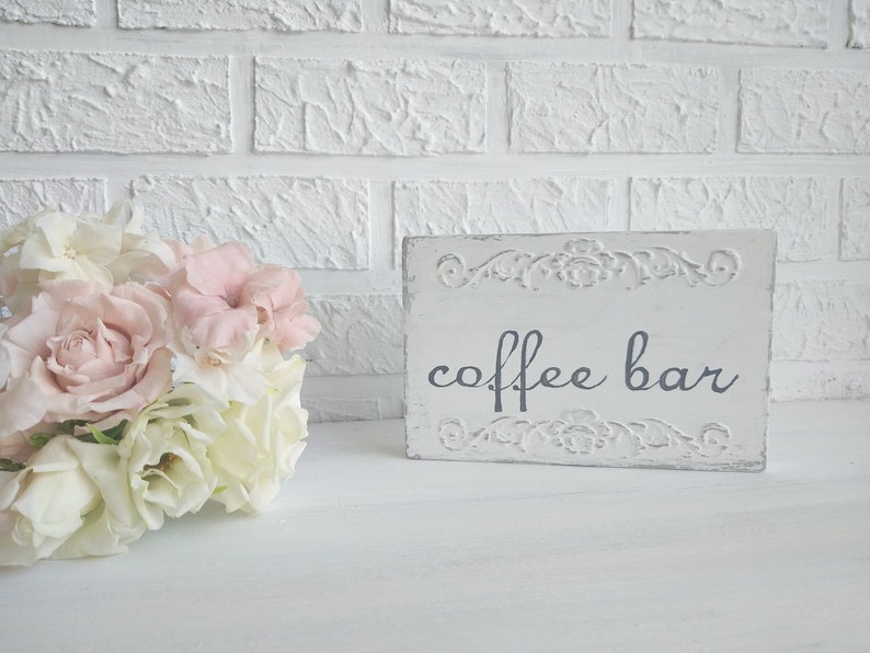Small Coffee Bar Sign, Distressed Coffee Block Sign Stand, Farmhouse ...
