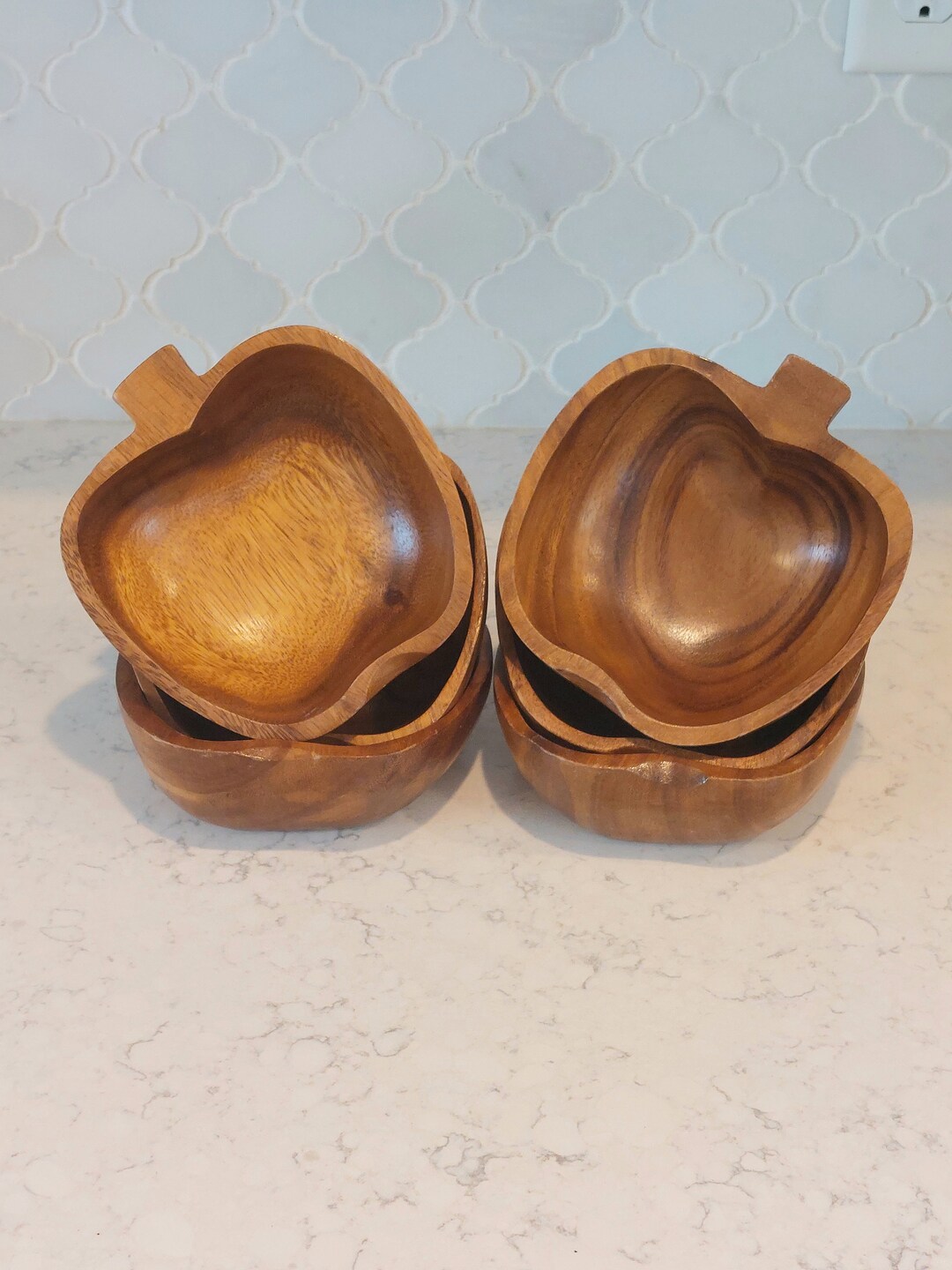 Apple Shaped Wood Bowls, Monkey Pod Wood Bowls, Vintage Salad Bowls - Etsy