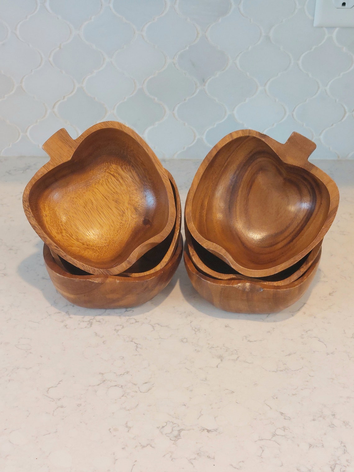 Apple Shaped Wood Bowls, Monkey Pod Wood Bowls, Vintage Salad Bowls - Etsy