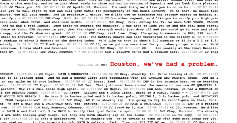 NASA Apollo 13 houston, We've Had a Problem Mission Transcript Apollo ...