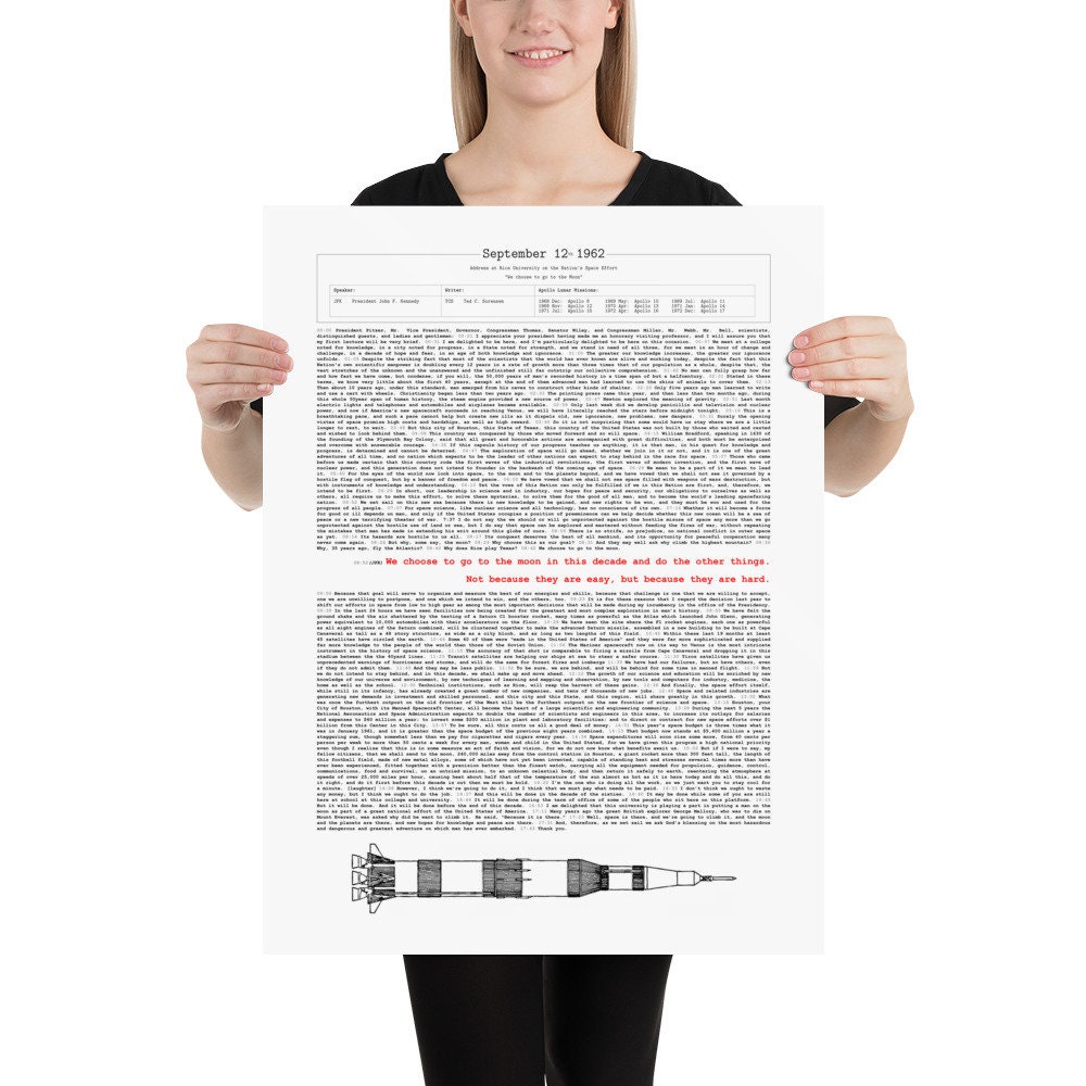 JFK we Choose to Go to the Moon Speech Transcript - Etsy UK