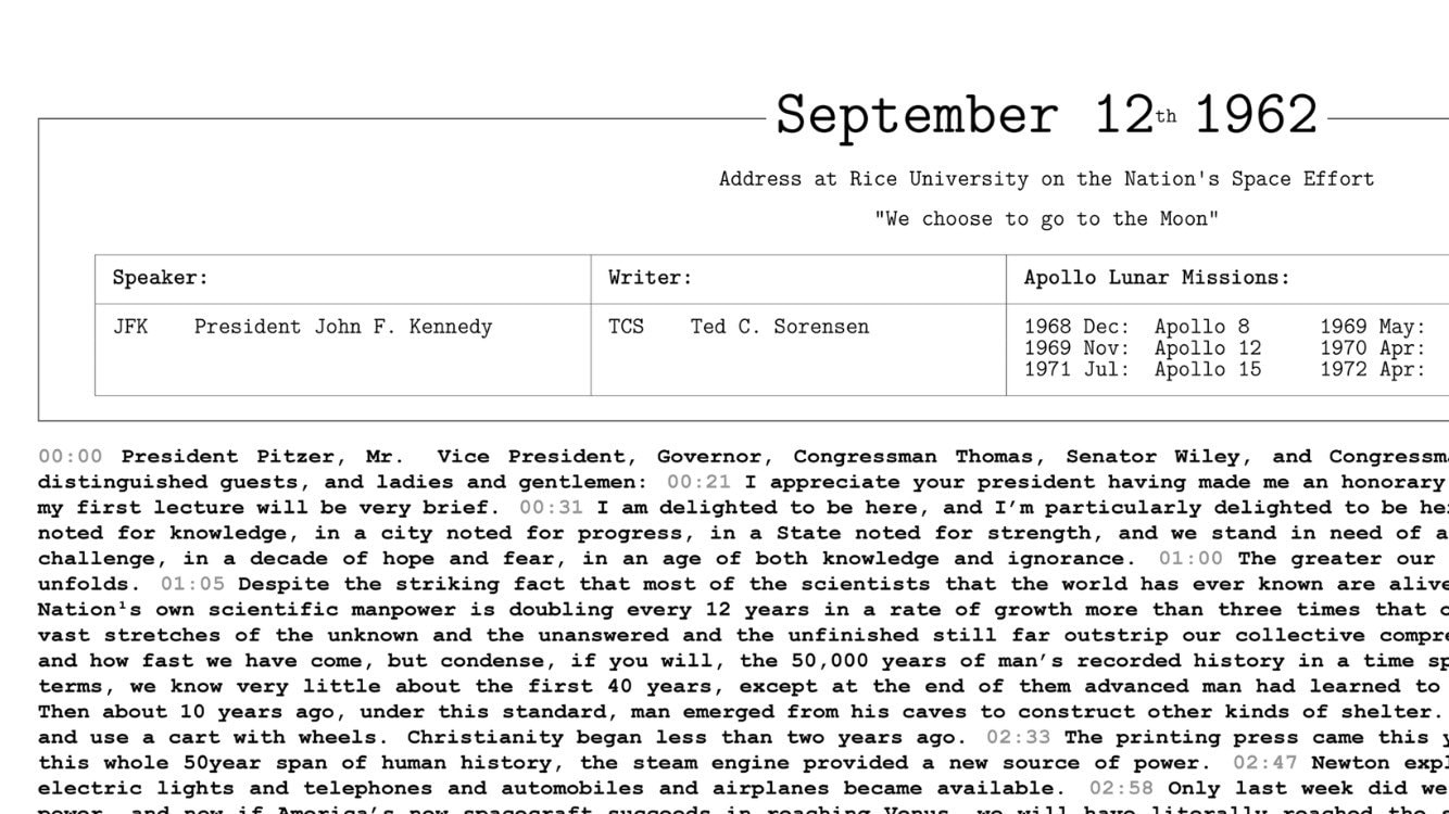 JFK we Choose to Go to the Moon Speech Transcript - Etsy UK