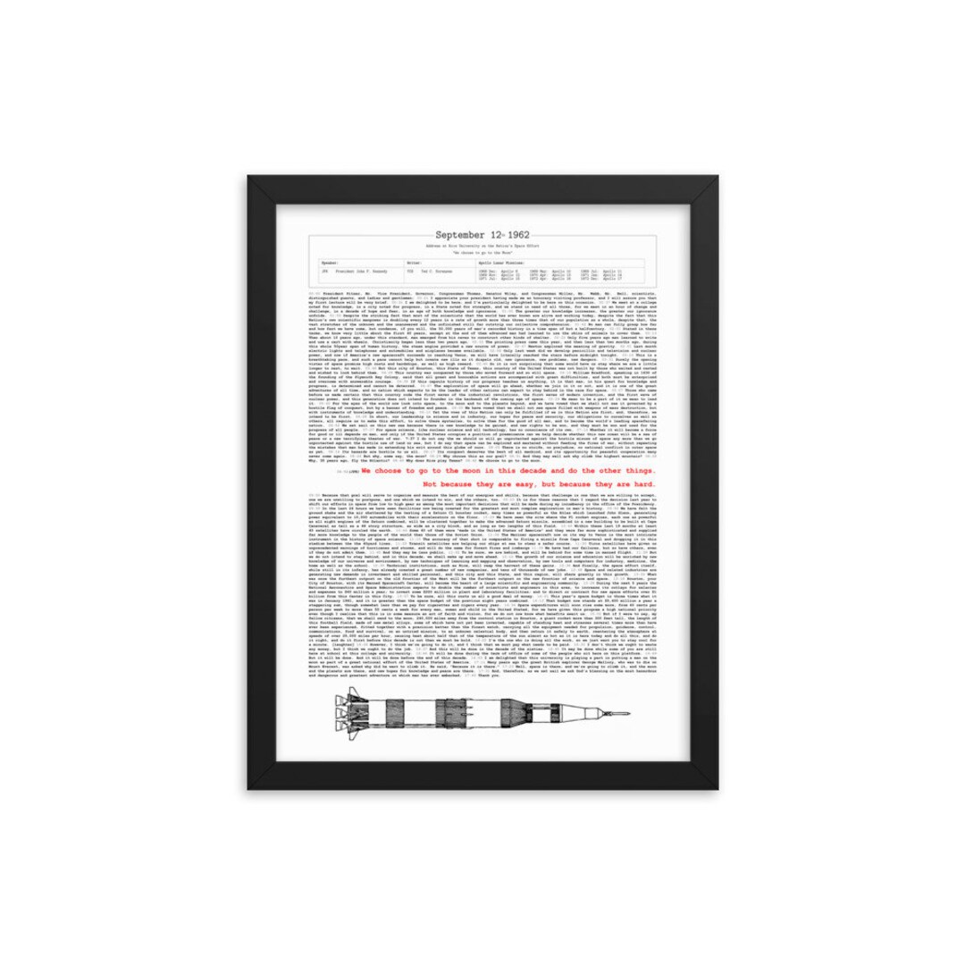 Framed JFK "we Choose to Go to the Moon" Speech Transcript - Etsy UK