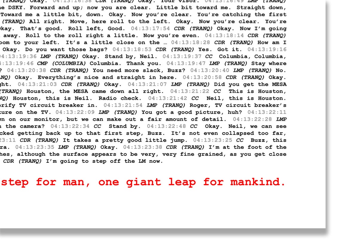 NASA Apollo 11 Moon Landing Mission Transcript | Etsy