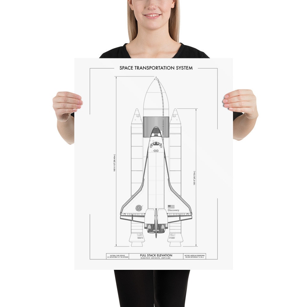 NASA Space Shuttle: Full Stack Front View (technical Drawing) - Etsy