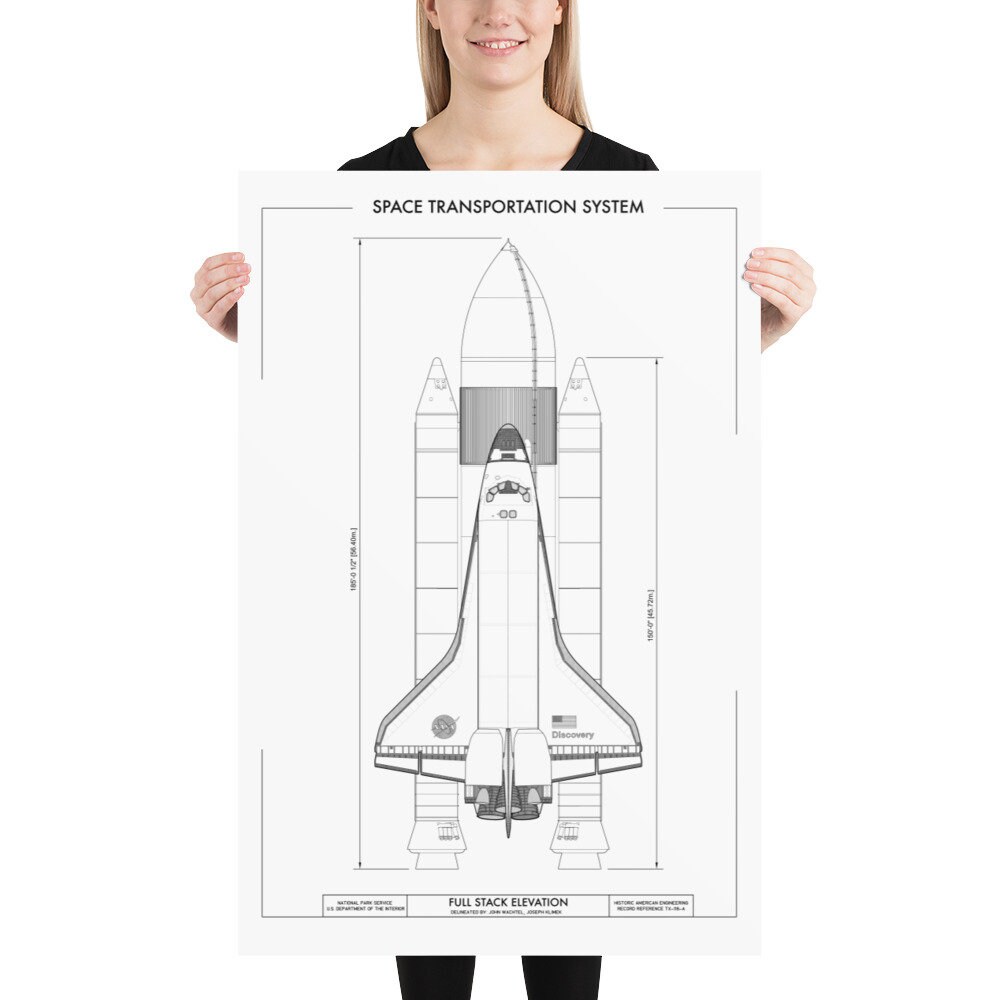 NASA Space Shuttle: Full Stack Front View (technical Drawing) - Etsy
