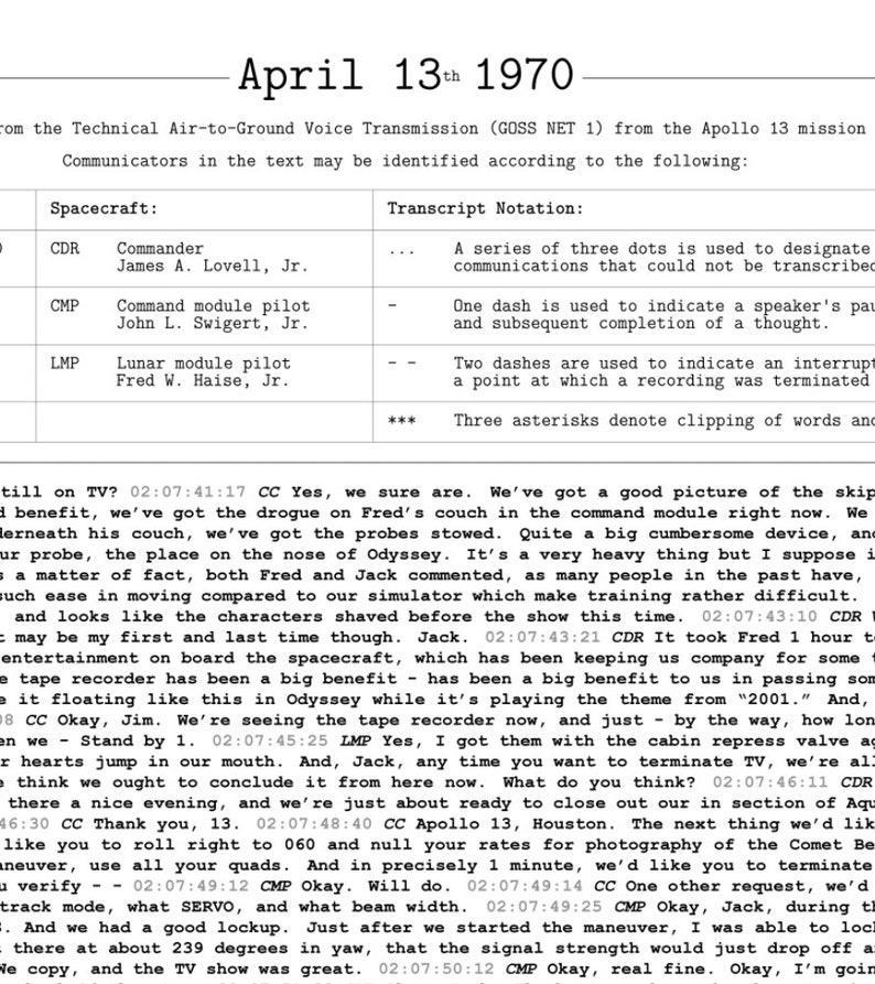 NASA Apollo 13 houston, We've Had a Problem Mission Transcript Apollo ...