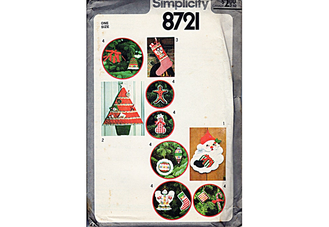 Vintage 1970s Simplicity #8721 Christmas Ornaments/ Card Holder/ Wall ...