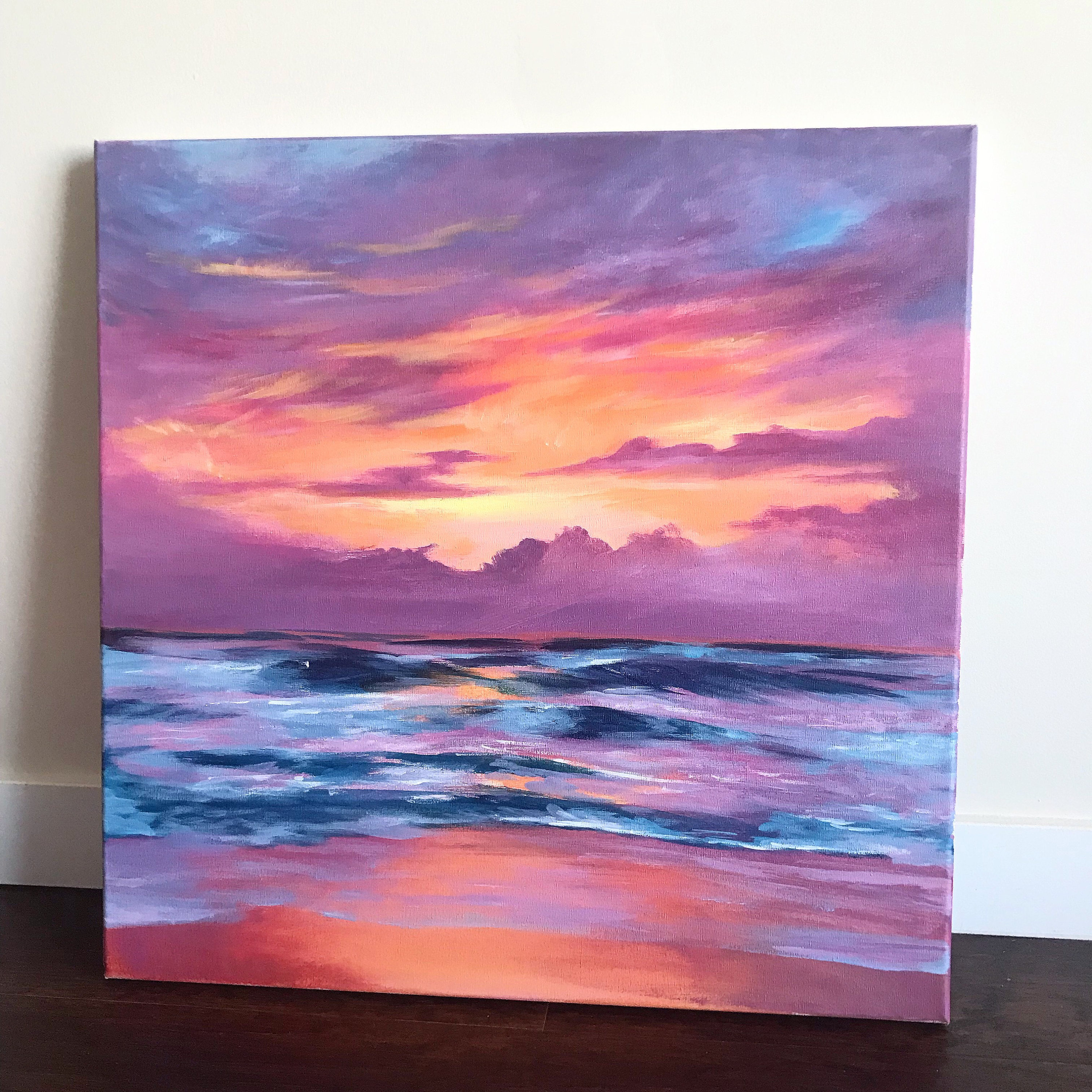 Pink Sunset Acrylic Painting