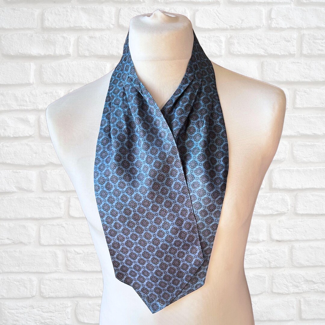 60s Mod Style Vintage Cravat | Blue Floral Geometric Patterned Neck Tie ...