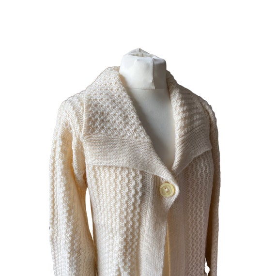 Vintage Cream Cable Knit Cardigan. 70s Textured Knit … - Gem