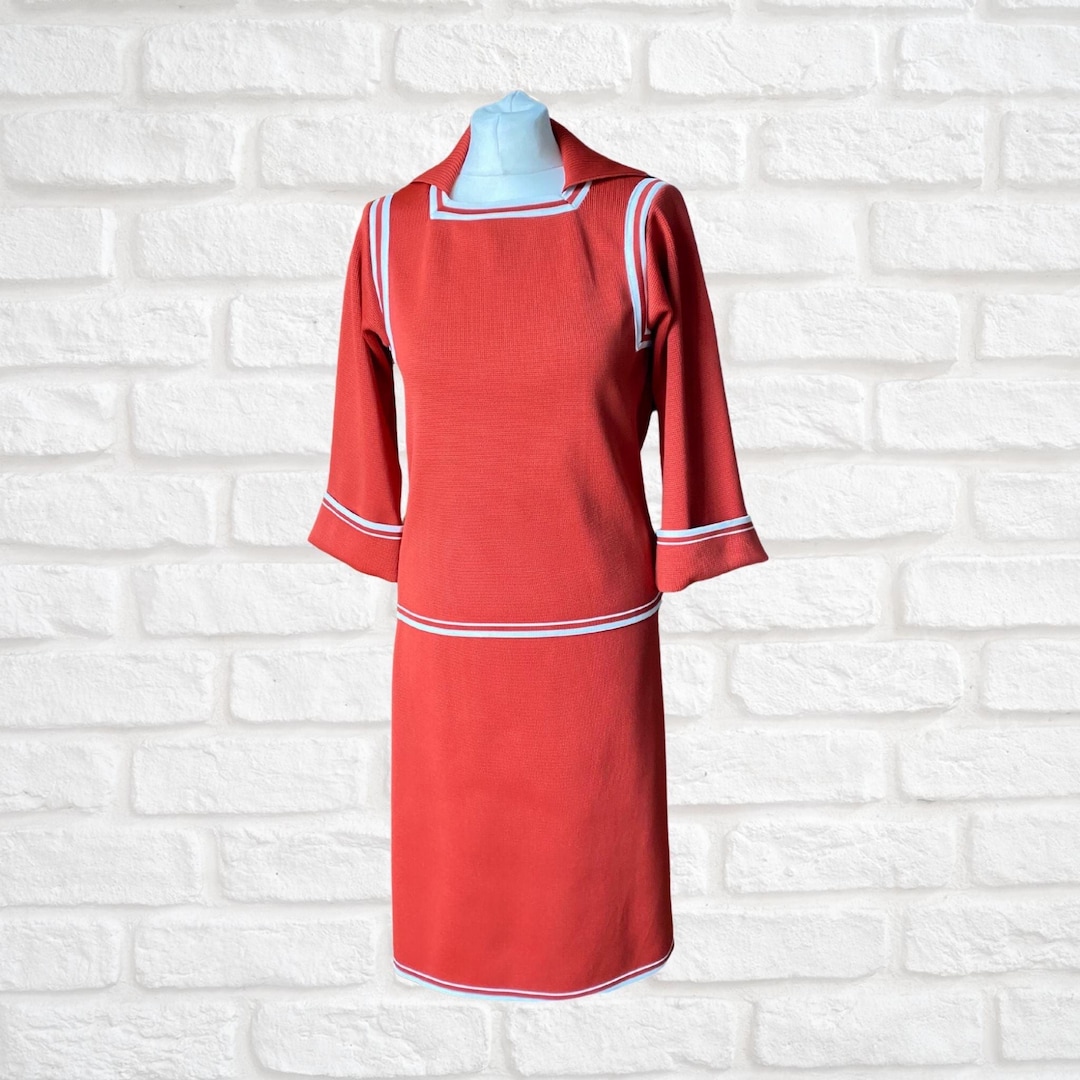 Vintage 1920s Style Howard Wolf Burnt Orange and White Skirt Suit, 70s ...