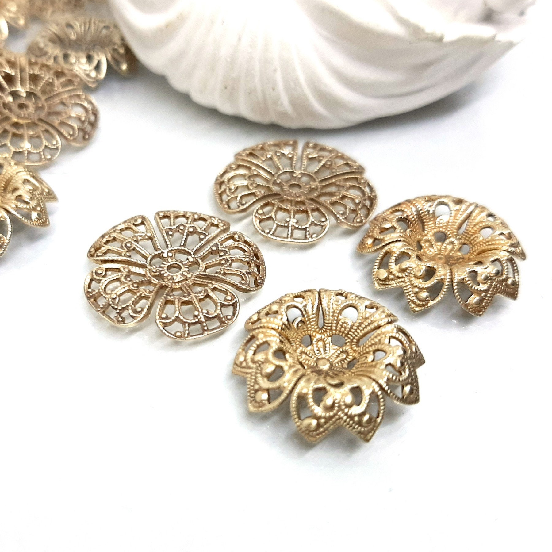 Brass Filigree Flower Wraps Connectors Embellishments Findings Jewelry ...