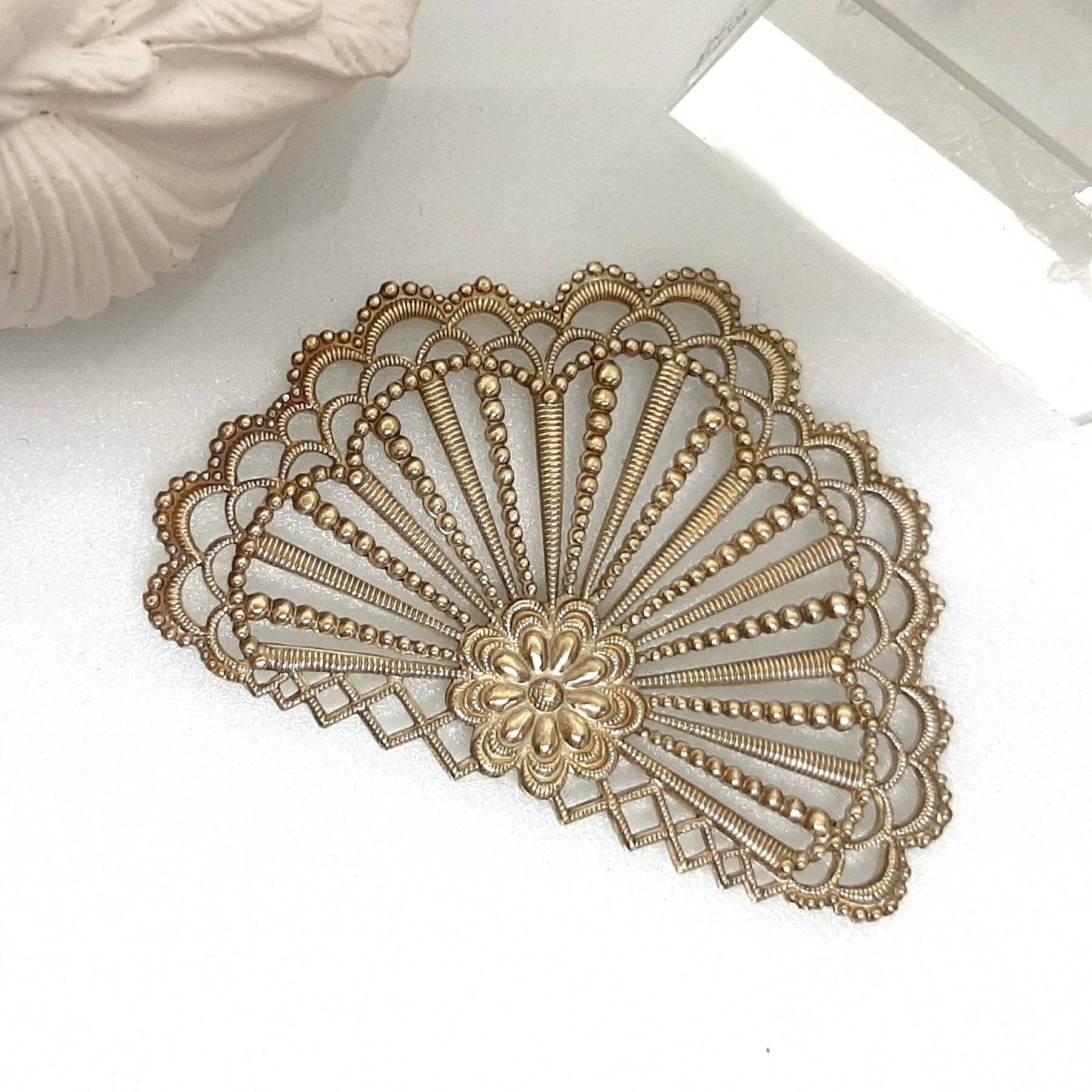 Large Victorian Fan Shaped Filigree Antique Brass European Filigree ...