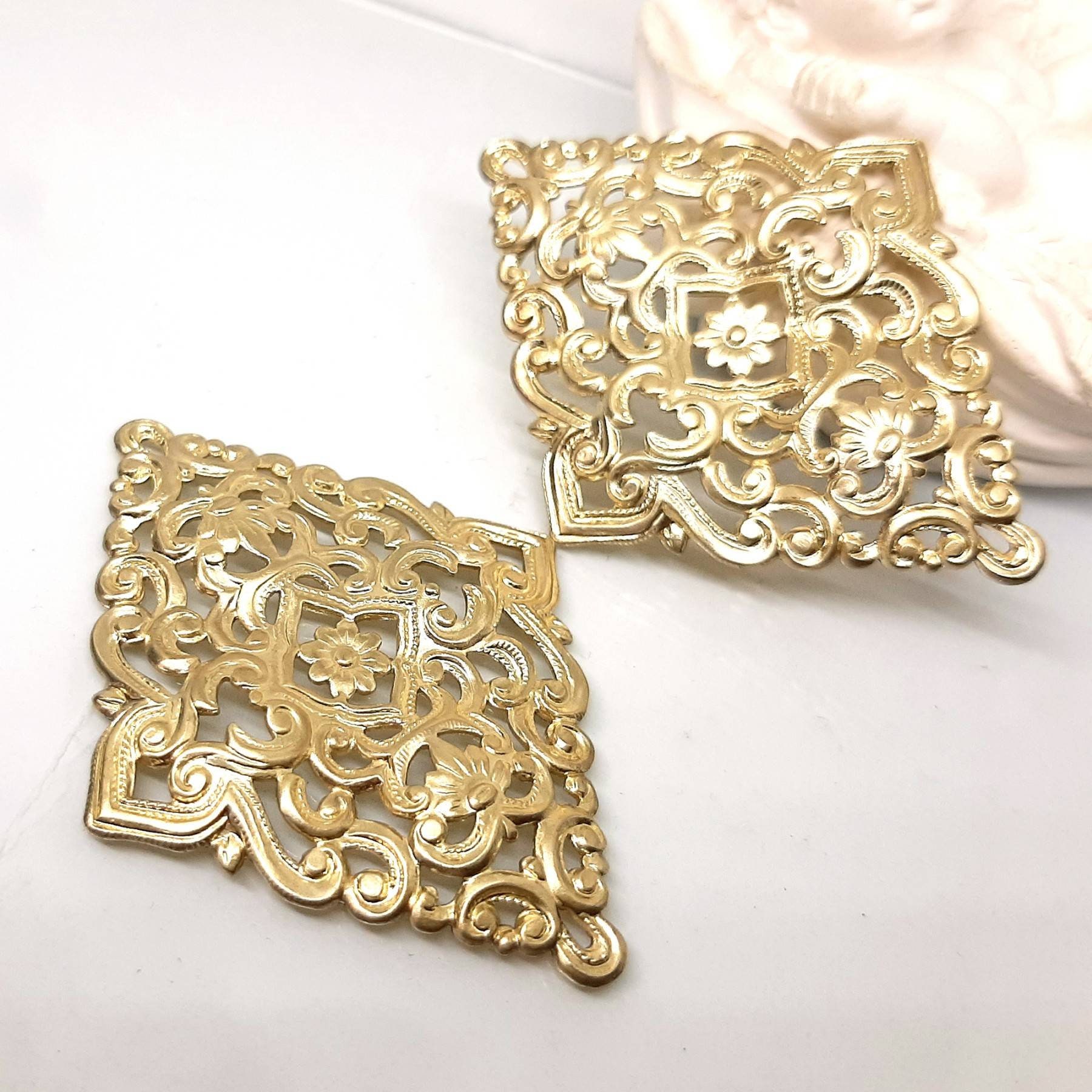 Filigree brass stamping Large rhombus European filigree brass | Etsy