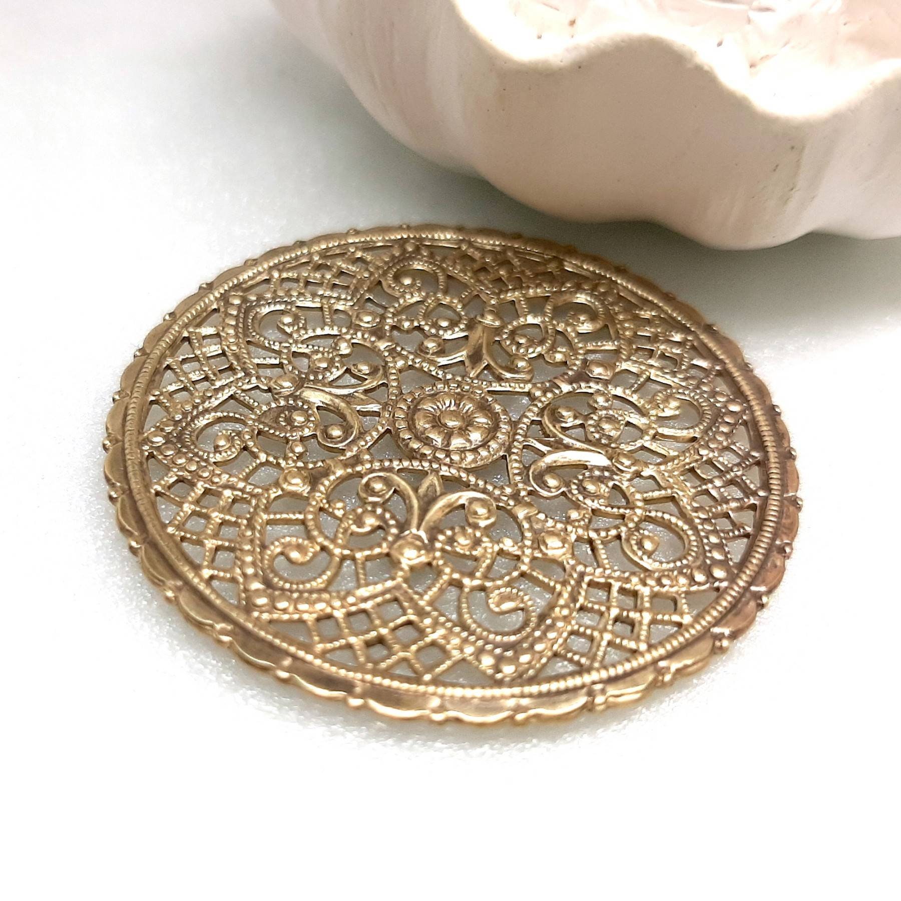 Filigree brass stamping Large round European filigree brass | Etsy