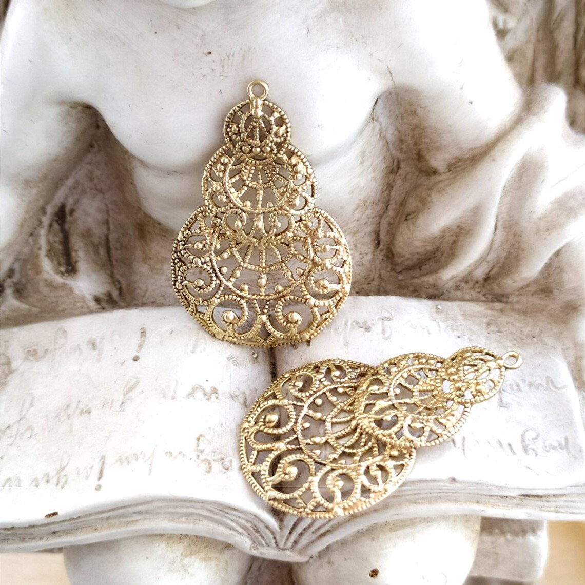 Filigree Teardrop Brass Stamping Drop Filigree Czech Filigree - Etsy