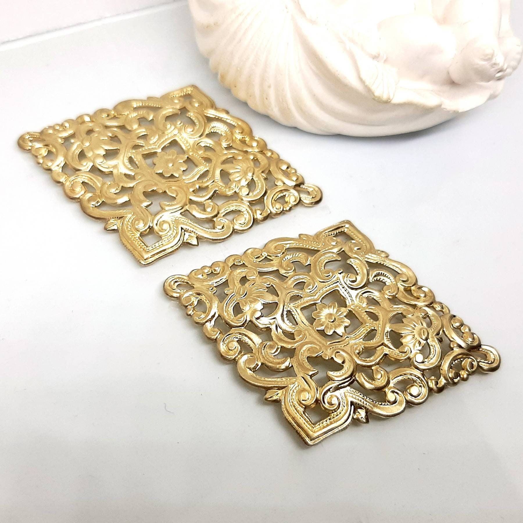 Filigree brass stamping Large rhombus European filigree brass | Etsy