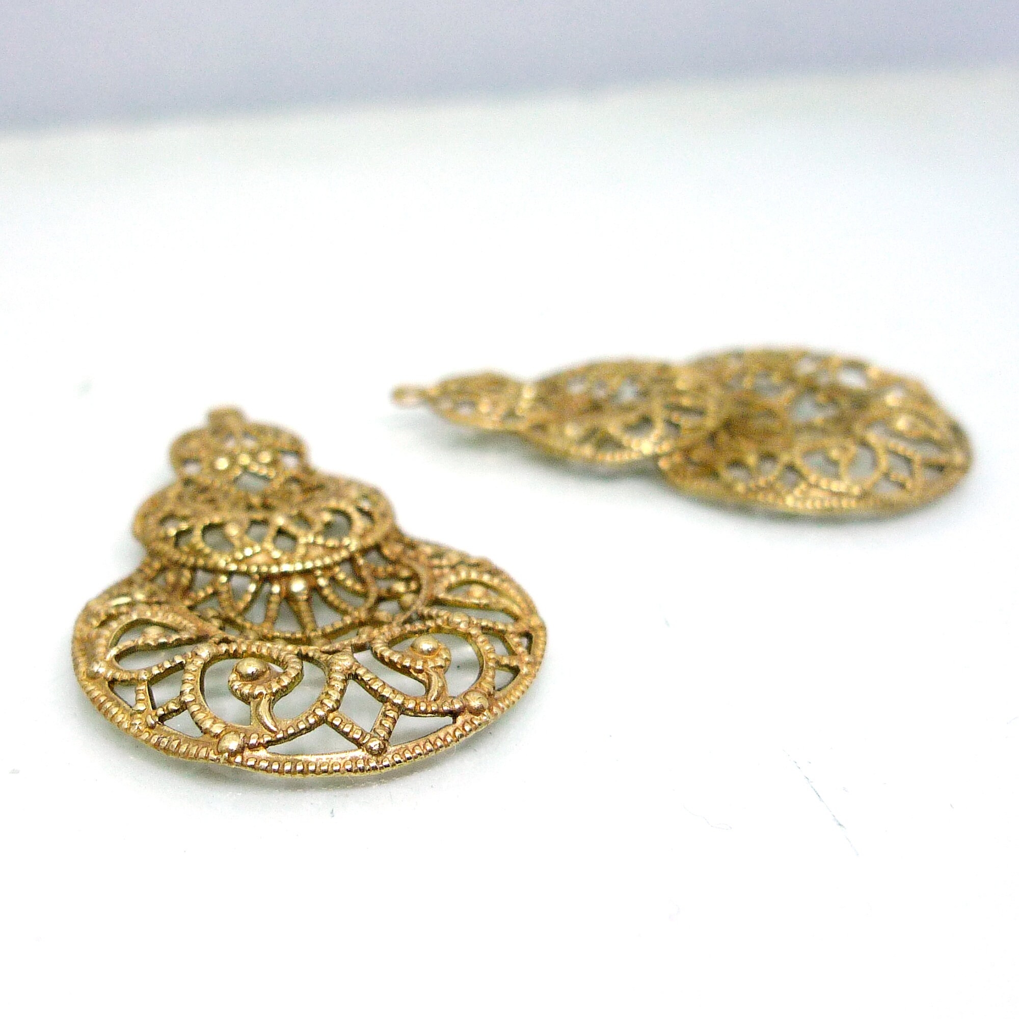 Filigree Teardrop Brass Stamping Drop Filigree Czech Filigree - Etsy