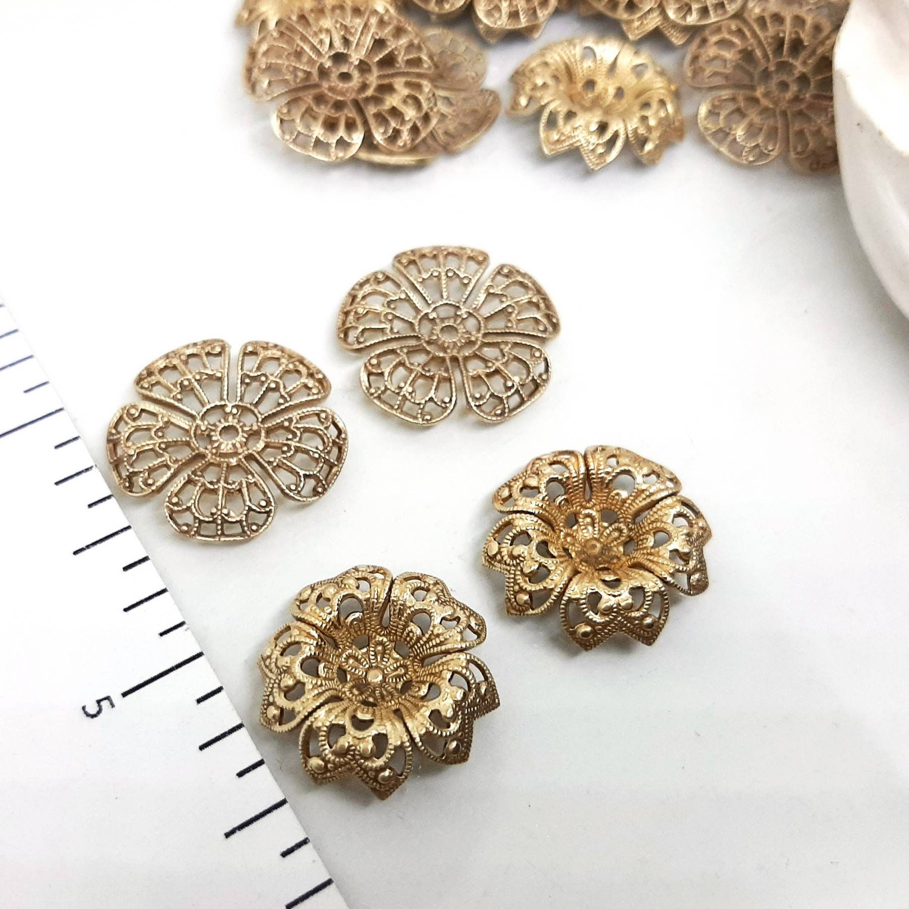 Brass Filigree Flower Wraps Connectors Embellishments Findings Jewelry ...