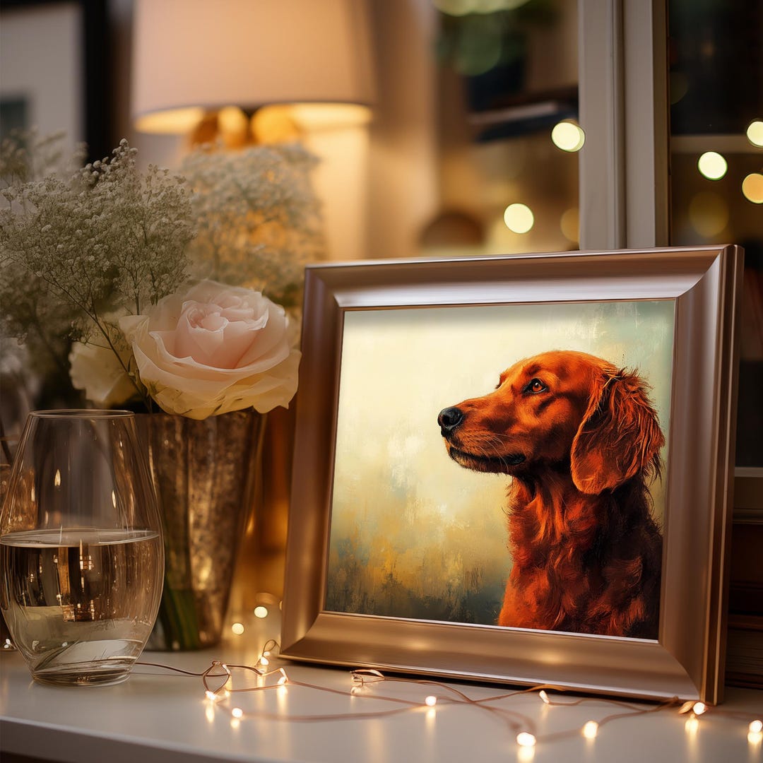 Autumn Irish Setter Portrait Painting - Warm Red Coat, Rustic Vintage ...