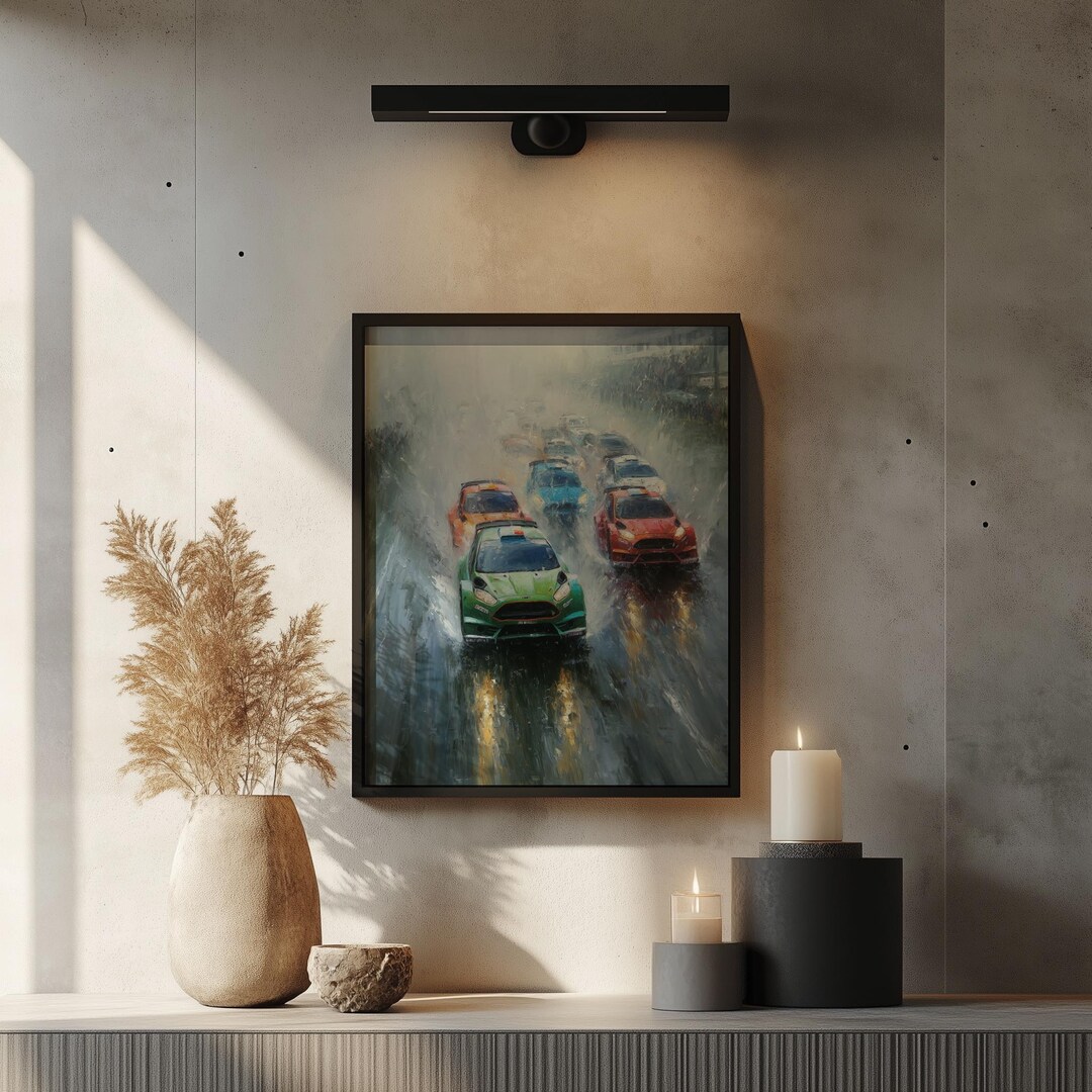 Rally Cars Racing in the Rain - Dramatic Motorsport Art, Moody Oil ...