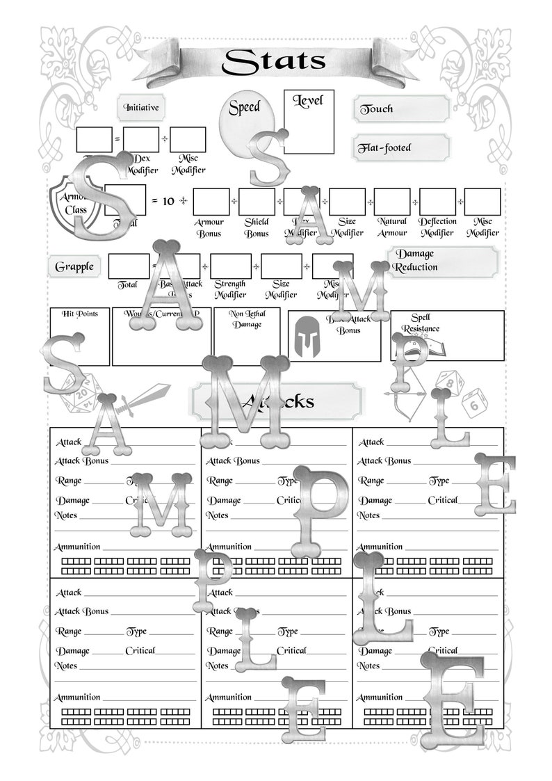 A4 Downloadable Player Sheets Complete Set 3.5 - Etsy