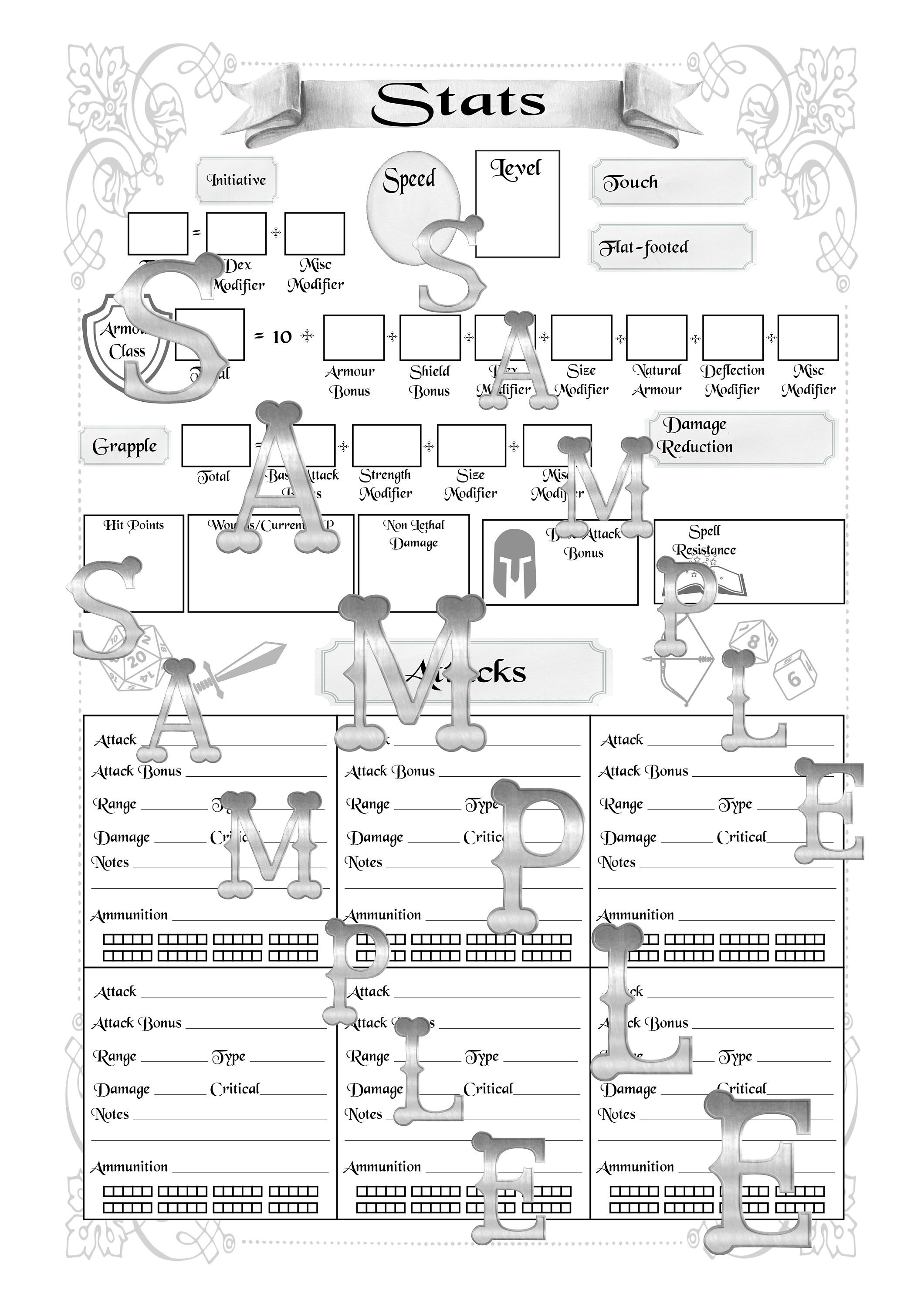 A4 Downloadable Player Sheets Complete Set 3.5 - Etsy