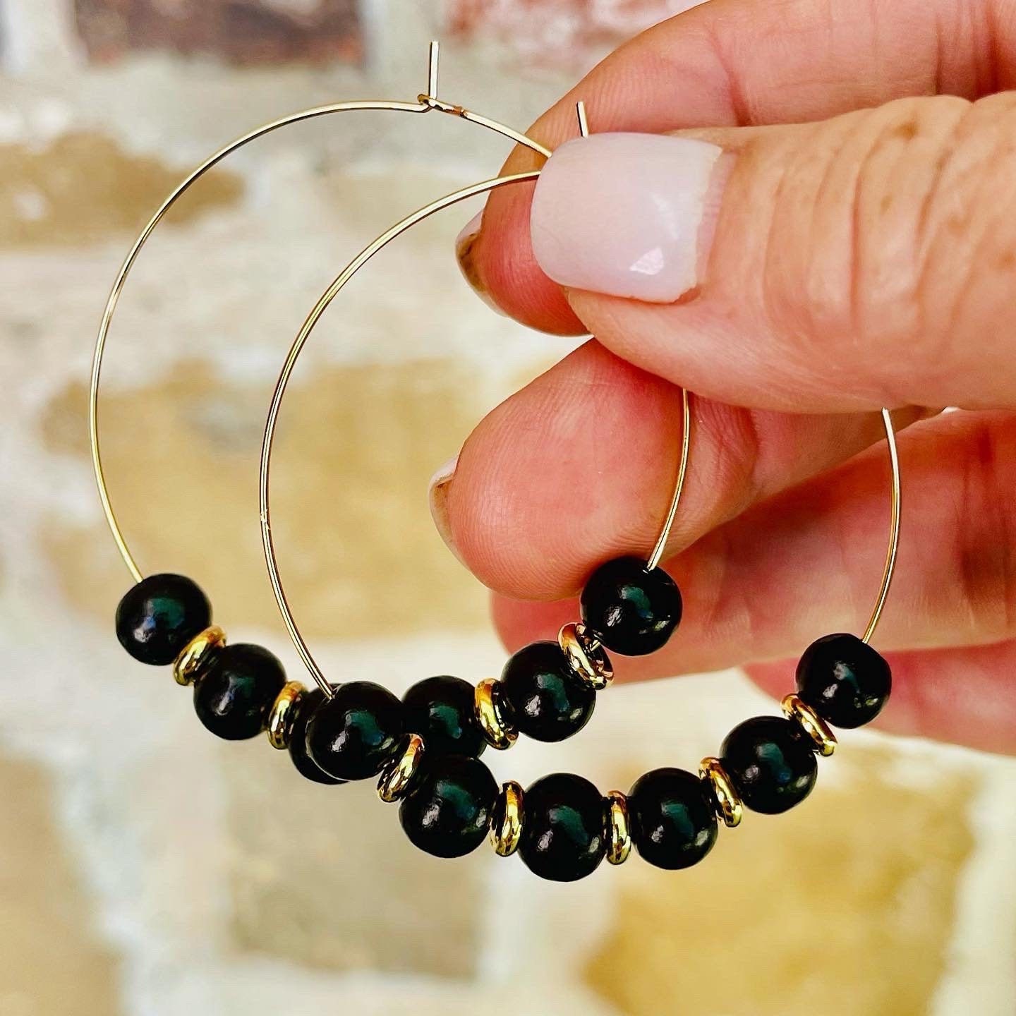 8mm Black Wooden Bead Hoops - Etsy
