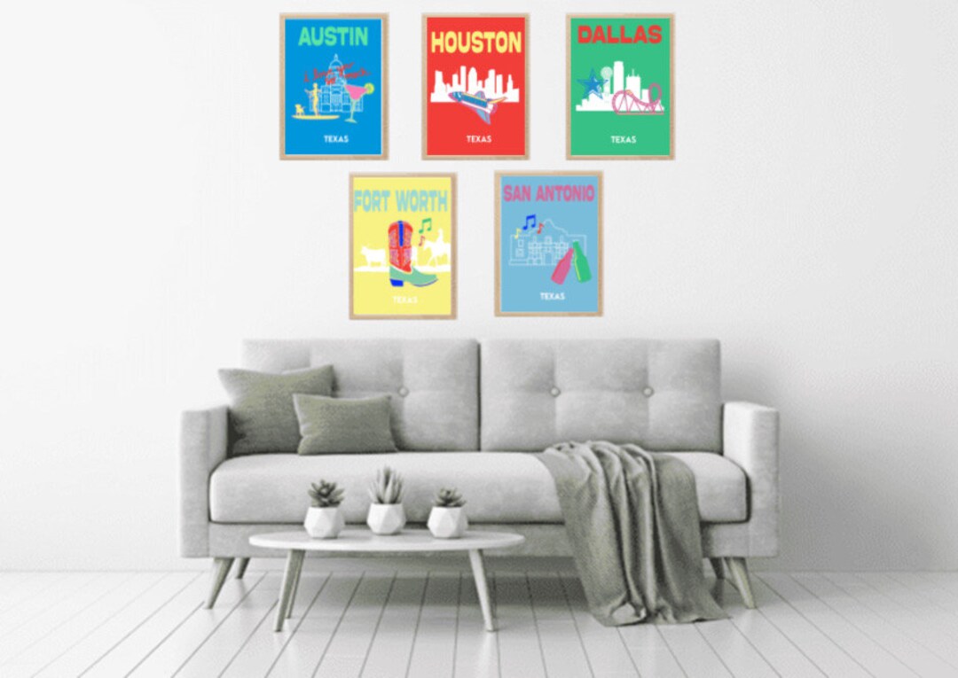 Texas Cities Preppy Wall Art Digital Download Posters - Etsy